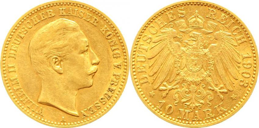 Preußen 10 Mark Gold 1903 A Wilhelm II. 1888-1918. VF-EF | MA-Shops