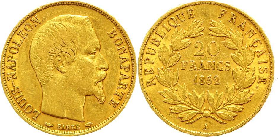 Frankreich 20 Francs Gold 1852 A Napoleon III. 1852-1870. VF | MA-Shops