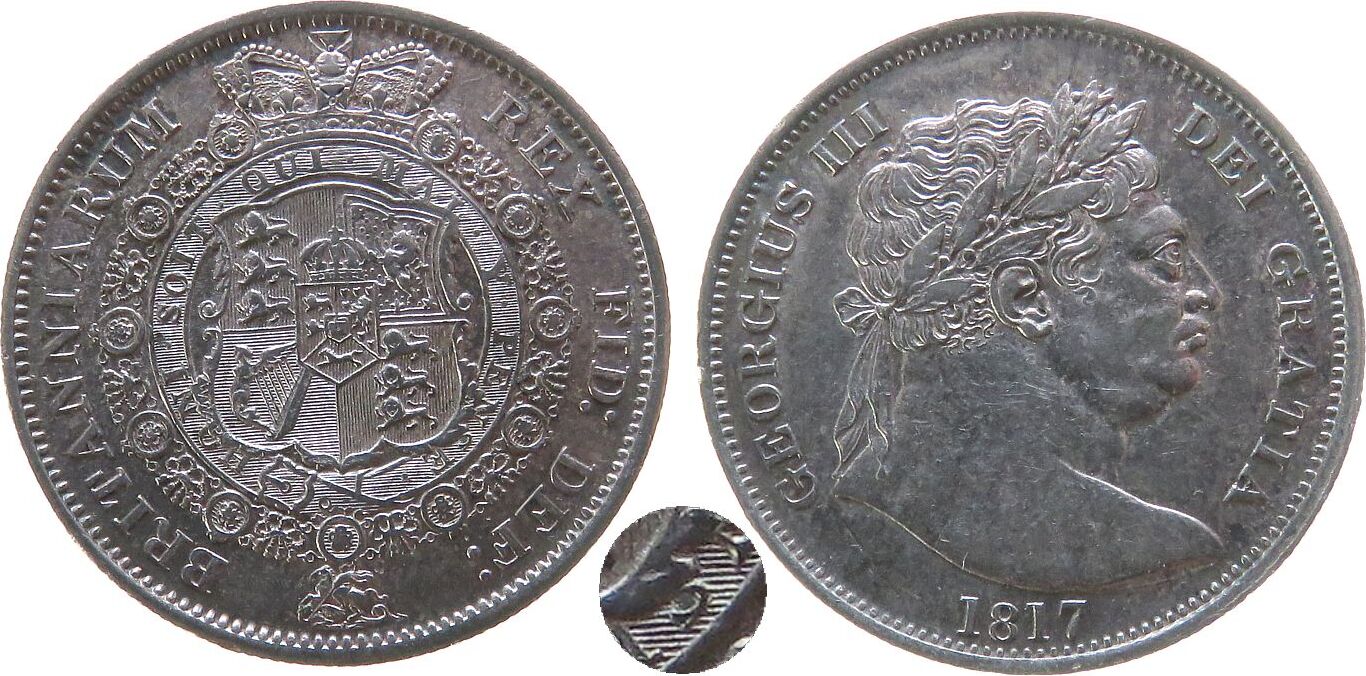 GB Großbritannien ab 1708 1/2 Crown 1817 Ag Georg III, S over I in ...