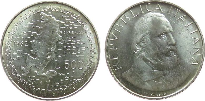 Italien 500 Lire 1982 Ag Garibaldi unc | MA-Shops