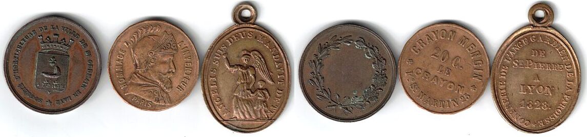 Jetons Lot zu 3 Jetons und Medaille div. Bronze Lyon 1826 (23,5 x 33,5 ...