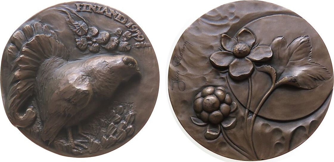 Medaille 1979 Bronze Finnland - Flora und Fauna, Auerhahn nach rechts ...