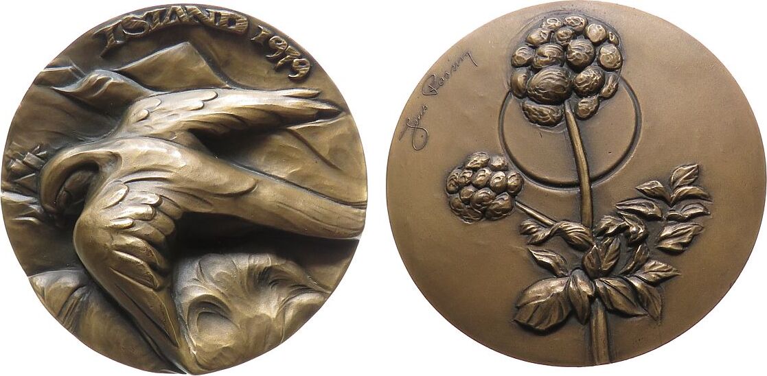 Medaille 1979 Bronze Island - Flora und Fauna, Gerfalke oder Merlin ...