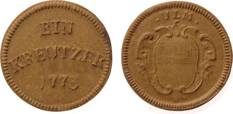Porzellan no date Böttger Steinzeug Ulm - Ein Kreutzer 1773 C, ca. 22 ...
