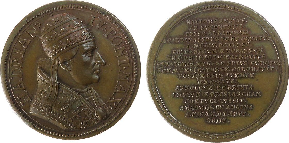 Vatikan Suitenmedaille o.J. Bronze Hadrian IV. (1154-1159), Brustbild ...