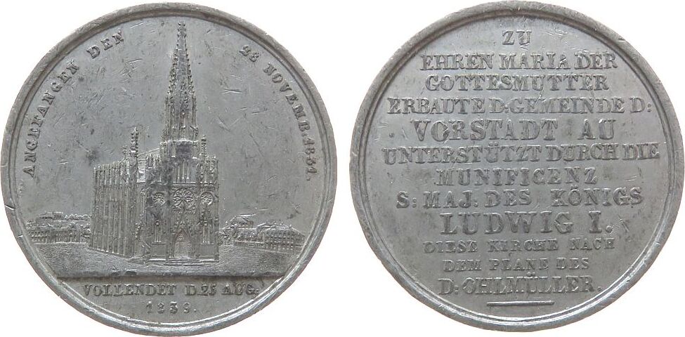 Medaille 1839 Zinn München - auf den Bau der Maria-Hilf-Kirche ...