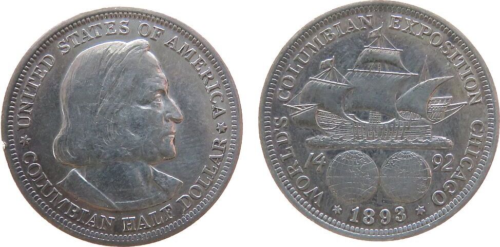 USA 1/2 Dollar 1893 Ag Kolumbus, Columbian Exposition, hübsche Patina ...