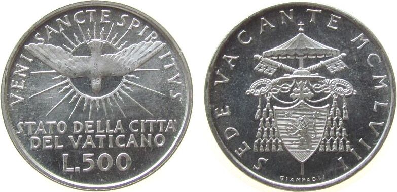 Vatikan 500 Lire 1958 Ag Sede Vacante unc | MA-Shops