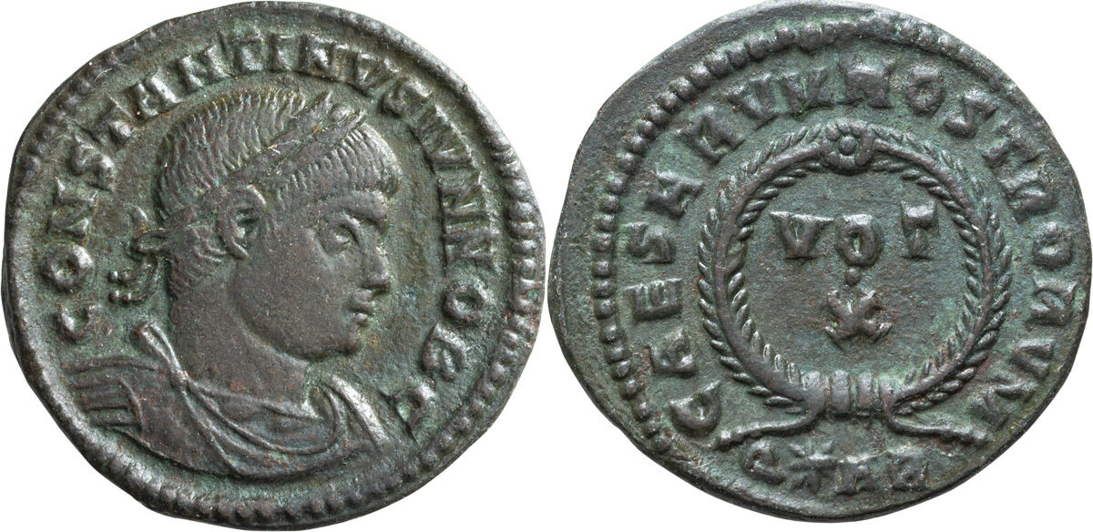 Ancient Roman 322-3 AD Constantine II as Caesar. AE 3, Reduced Follis ...