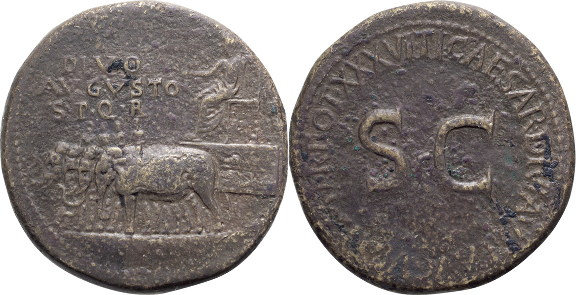 Ancient Roman Struck by Tiberius, 34-5 AD Augustus, Divus. Sestertius ...