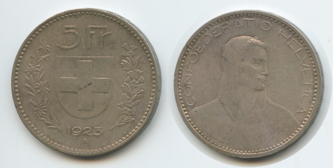 Schweiz Eidgenossenschaft 5 Franken Silber (5 Francs) 1923 B Bern GS118 - Alphirte Herdsman ...