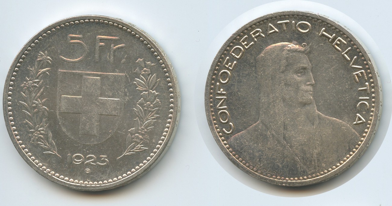 Schweiz Eidgenossenschaft 5 Franken Silber (5 Francs) 1923 B Bern M#2003 - Alphirte Herdsman ...