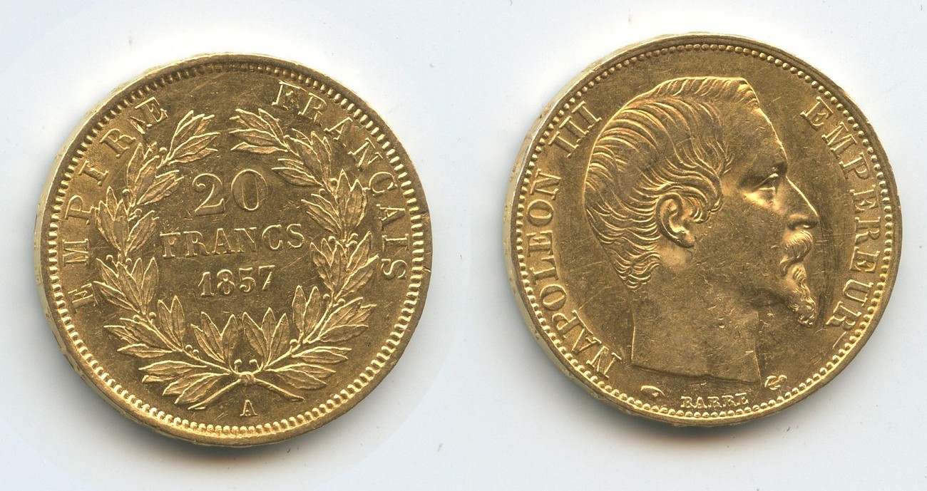 Frankreich 20 Francs 1857 A M#5467 Napoleon III.1852-1870 Fast Vorzüglich | MA-Shops