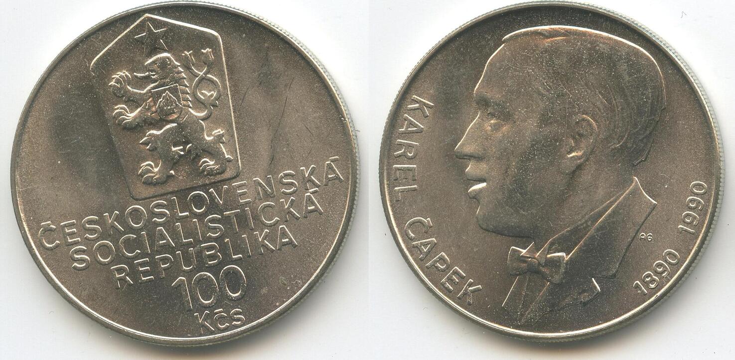 Tschechoslowakei 100 Korun 1990 M#5876 - Karel Čapek 1890-1990 ...