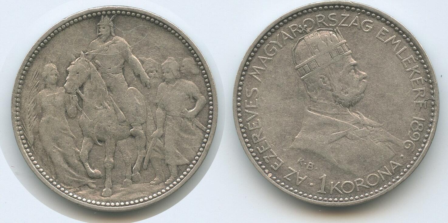 Ungarn Kaiserreich 1 Korona (Krone) 1896 KB Kremnitz G4279 - 1000-Jahrfeier Millennium Ungarn ...