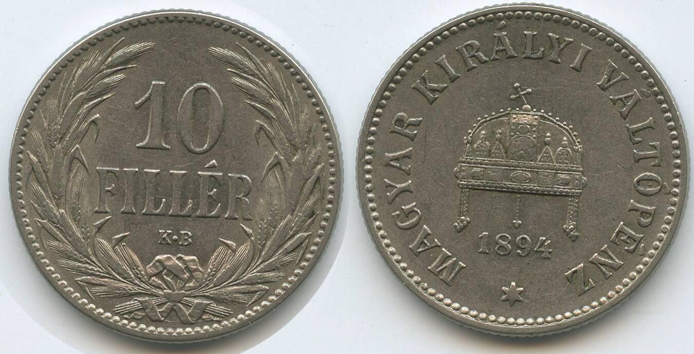Ungarn Kaiserreich 10 Filler 1894 KB Kremnitz G14804 - Franz Joseph I. 1848-1916 Hungary VF-EF ...