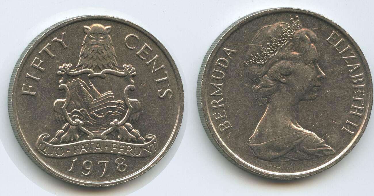 Bermuda 50 Cents 1978 G2792 - Queen Elisabeth II. Löwe Wappen Schiff EF ...