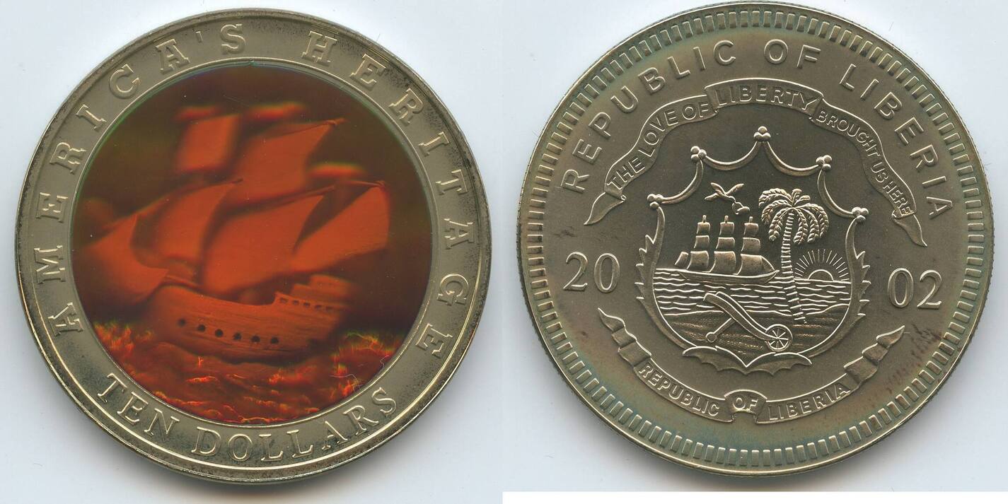 Liberia 10 Dollars 2002 GS643 - Mayflower Color Hologramm - America's ...