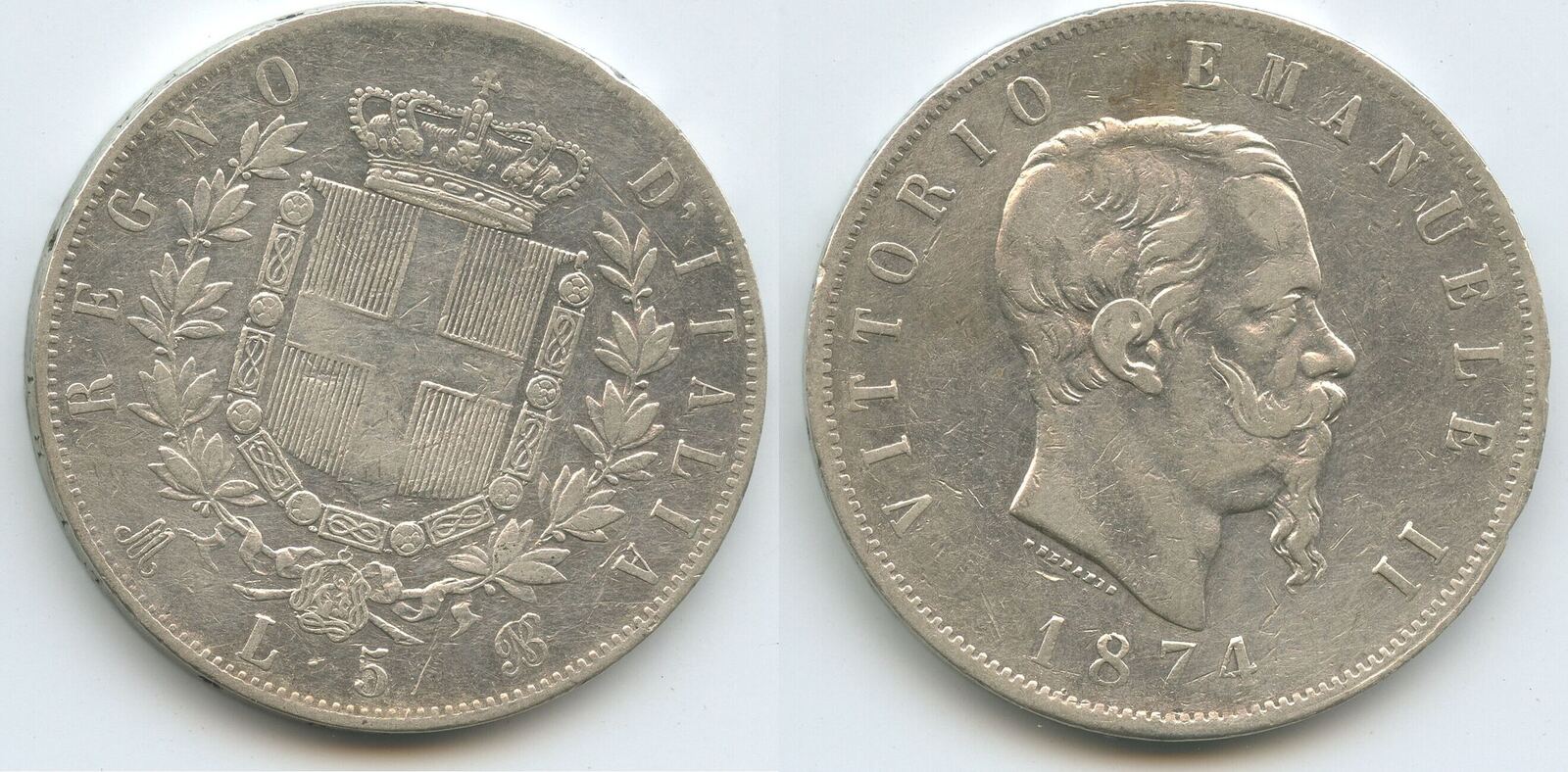 Italien Königreich 5 Lire Silber 1874 M Mailand GS1315 - Vittorio ...