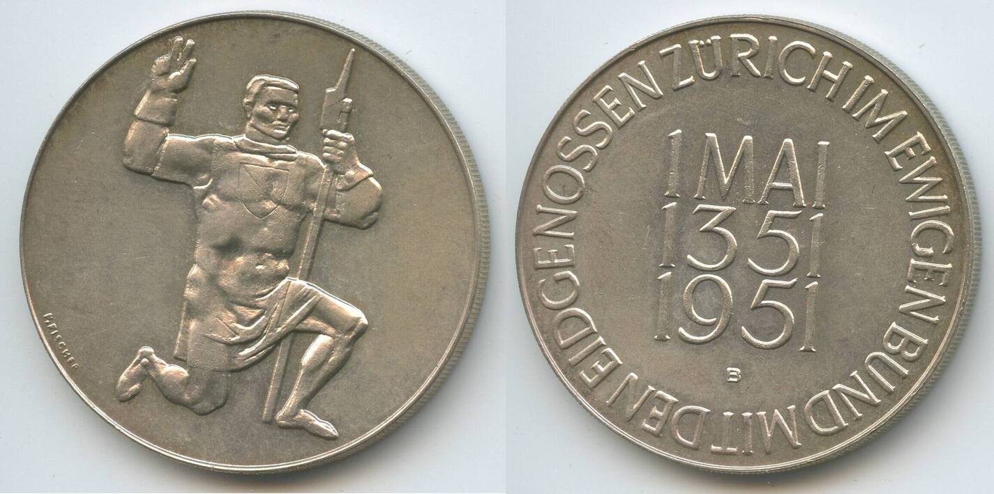 Schweiz Eidgenossenschaft Silbermedaille 1951 M#6438 - Zürich im ewigen ...