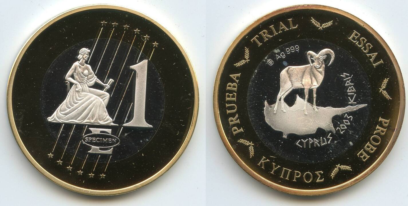 Zypern Silber E U R O Specimen Probe Medaille 2003 GX1240 - Mufflon Prueba Pattern Trial Essai ...