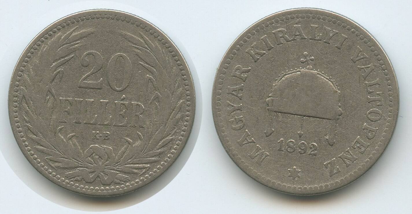 Ungarn Kaiserreich 20 Filler 1892 KB Kremnitz G14787 - Hungary Franz Joseph I. 1848-1916 F | MA ...