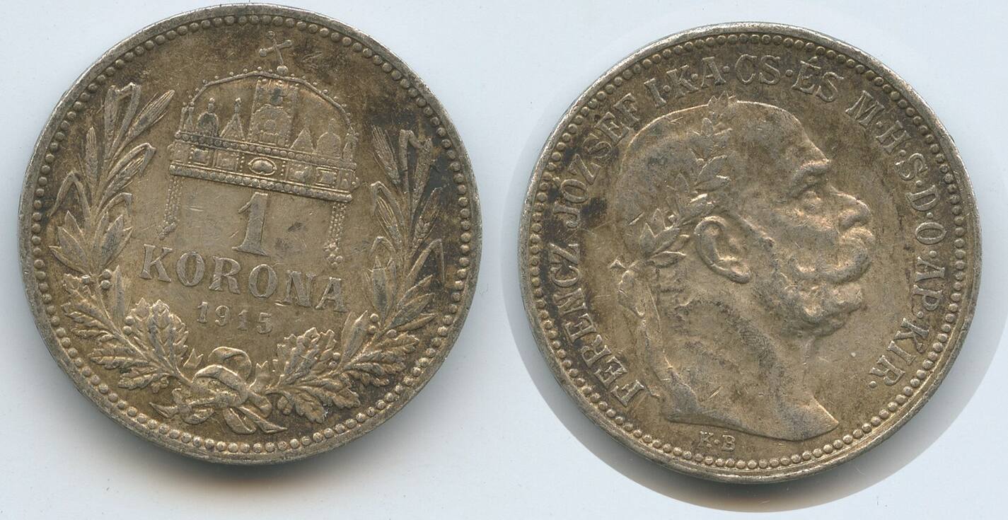 Ungarn Kaiserreich 1 Korona 1915 KB Kremnitz G5684 - Franz Joseph I. 1848-1916 Austria Hungary ...