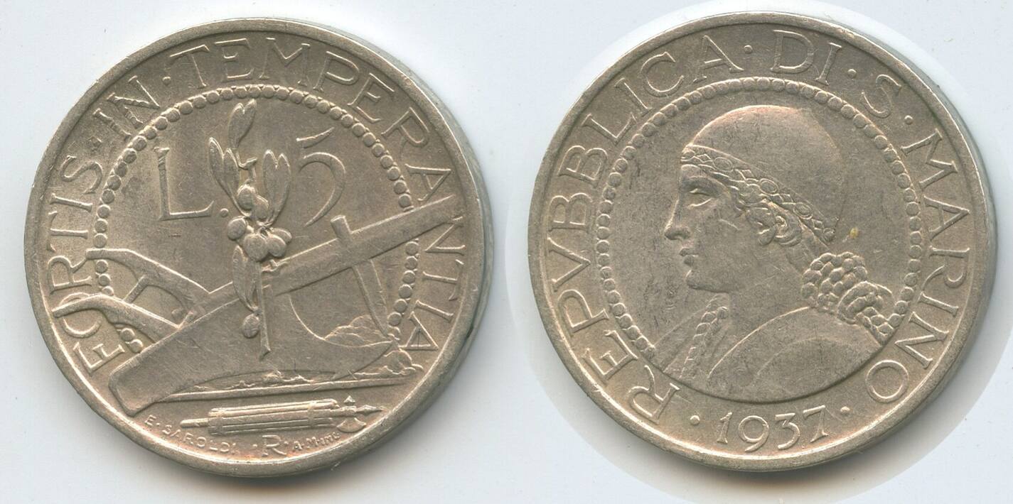San Marino 5 Lire Silber 1937 R Rom G1596 - Plant & Plow - Pflanze ...