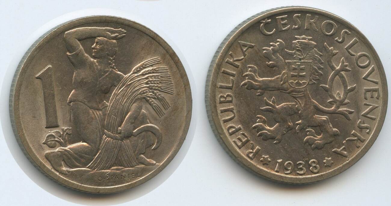 Tschechoslowakei 1 Koruna 1938 G0581 - Czechoslovakia Czechoslovak ...