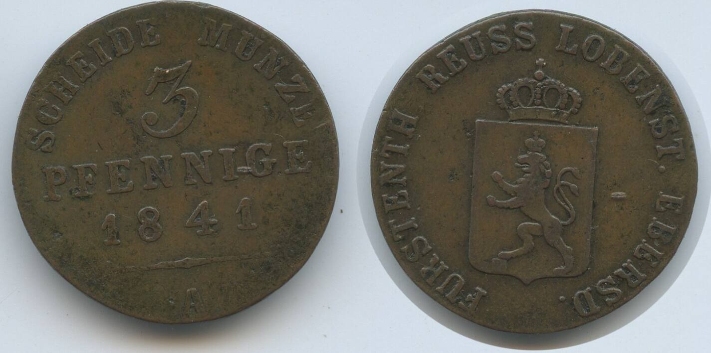Reuss Lobenstein Ebersdorf 3 Pfennig 1841 A G14063 - Heinrich LXXII ...
