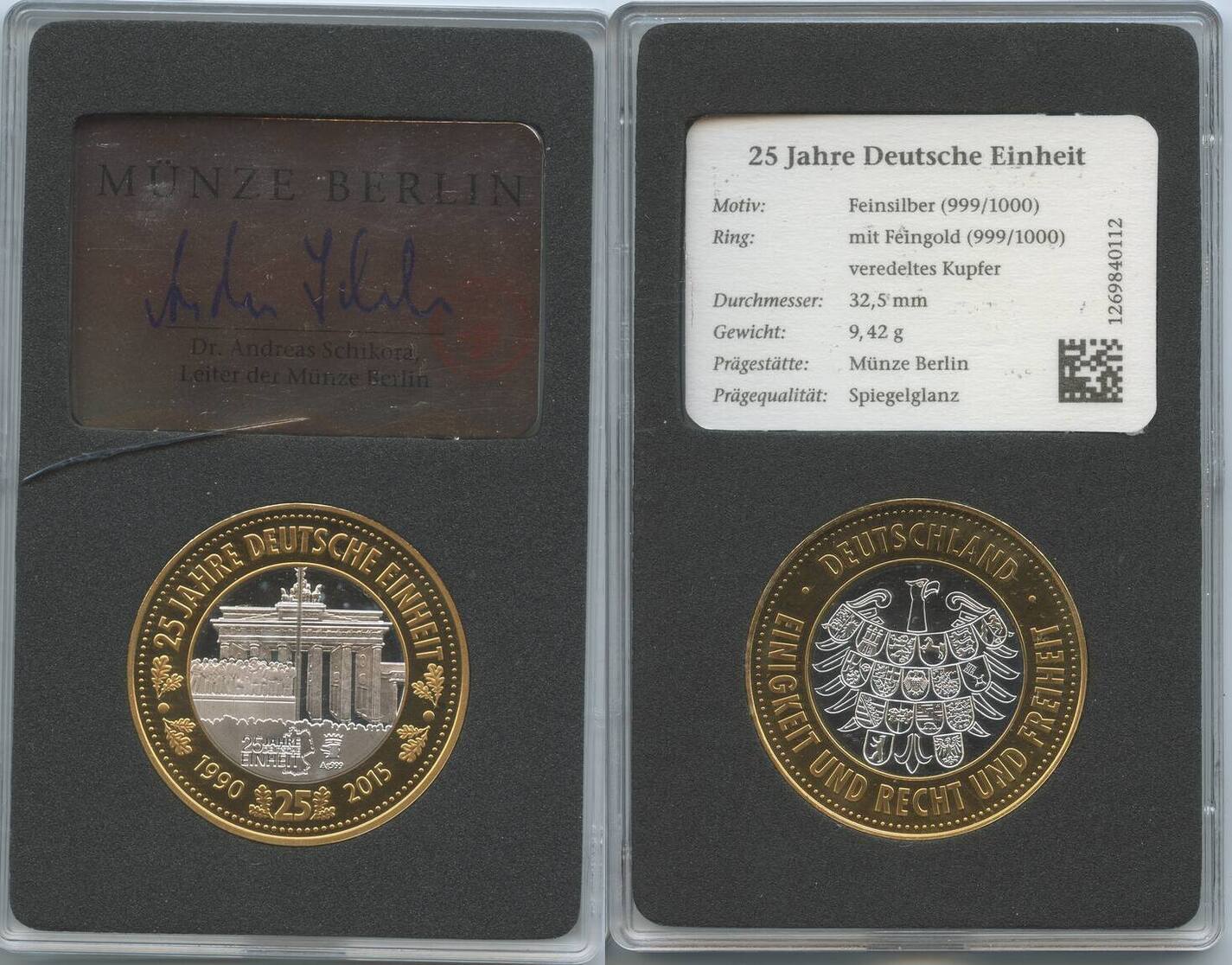 Deutschland Bundesrepublik Silbermedaillle Bimetall 2015 GN1218 - 25 ...