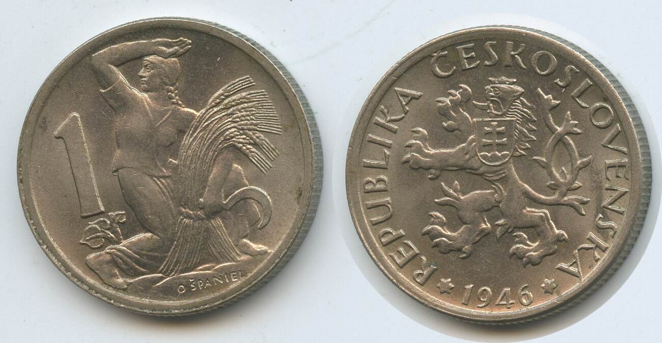 Tschechoslowakei 1 Koruna 1946 G0590 - Czechoslovakia Czechoslovak ...