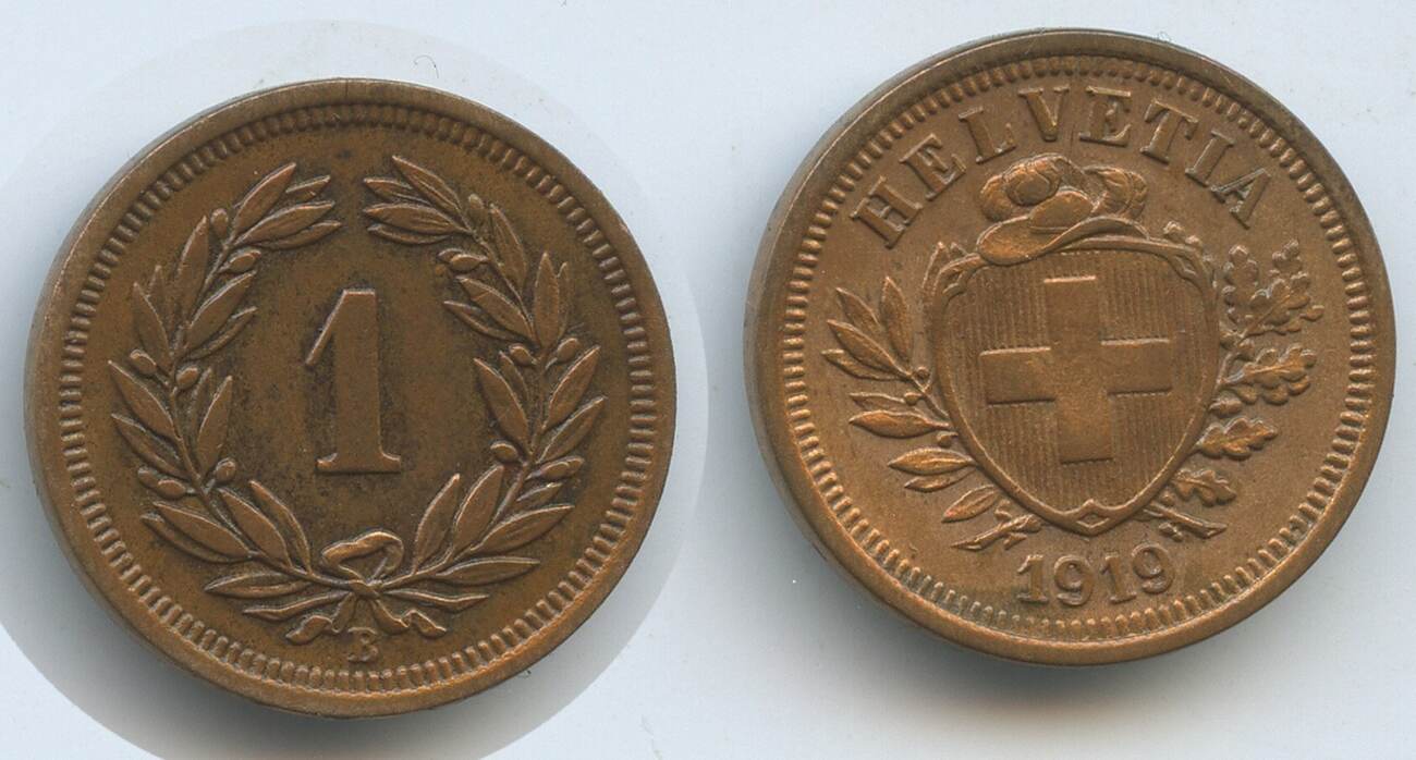 Schweiz Eidgenossenschaft 1 Rappen 1919 B Bern G15018 - Switzerland Confédération Helvétique EF ...
