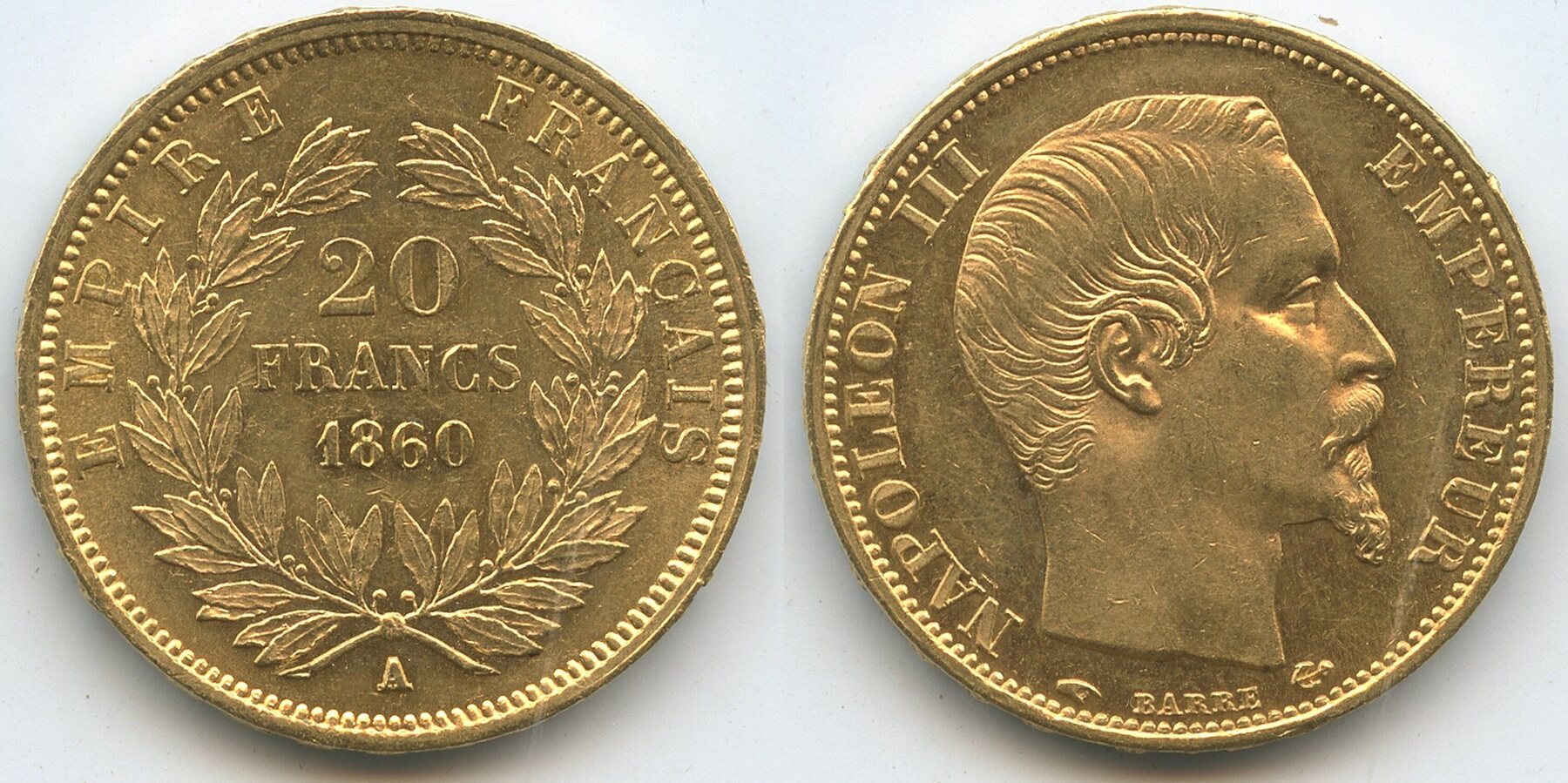 Frankreich 20 Francs Gold 1860 A Paris M#5435 - Napoleon III. 1852-1870 France Fast unzirkuiert ...