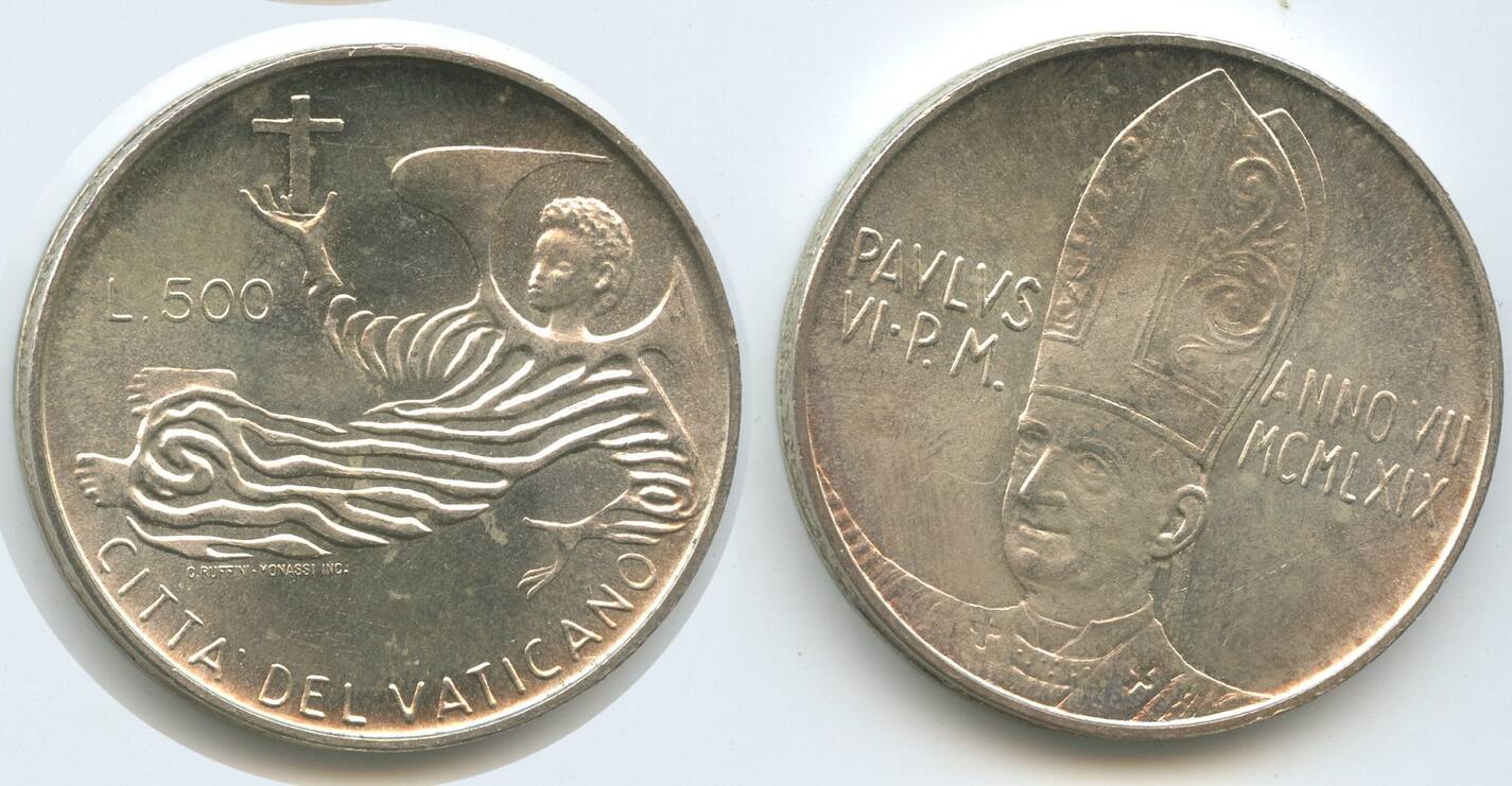 Vatikan Italien-Kirchenstaat 500 Lire Silber 1969 MCMLXIX H0803 - Papst ...