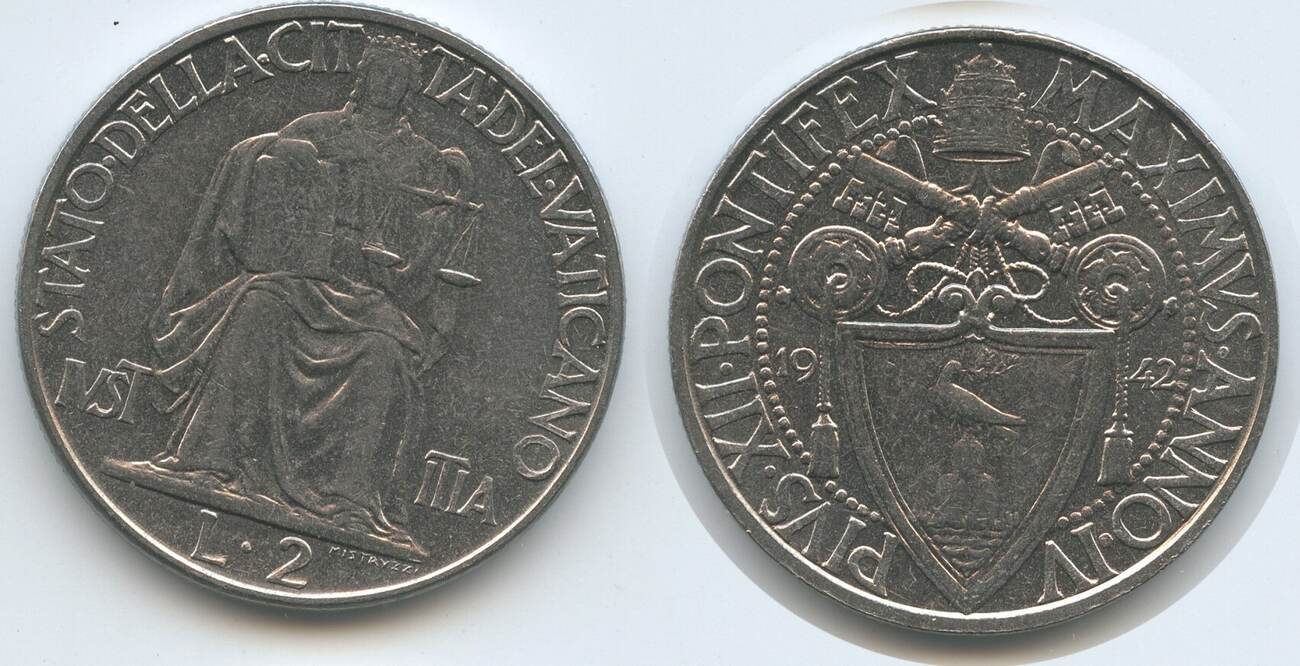 Vatikan Italien-Kirchenstaat 2 Lire 1942-IV G1619 - Vatican City Pope Pius XII. 1939-1958 aEF ...