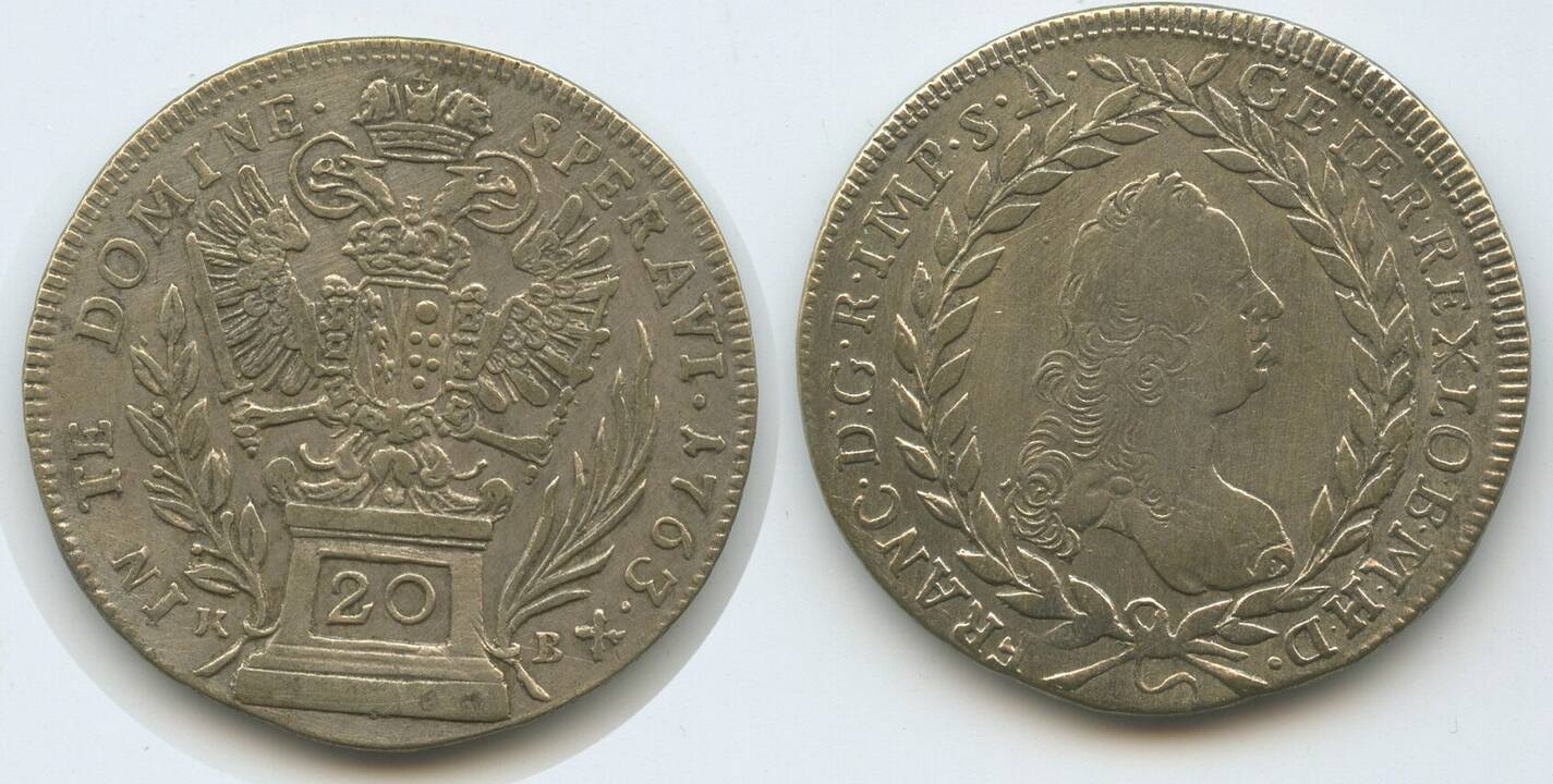 RDR Österreich 20 Kreuzer Silber 1763 KB Kremnitz H0910 - Franz I. 1745-1765 Austria VF-EF | MA ...