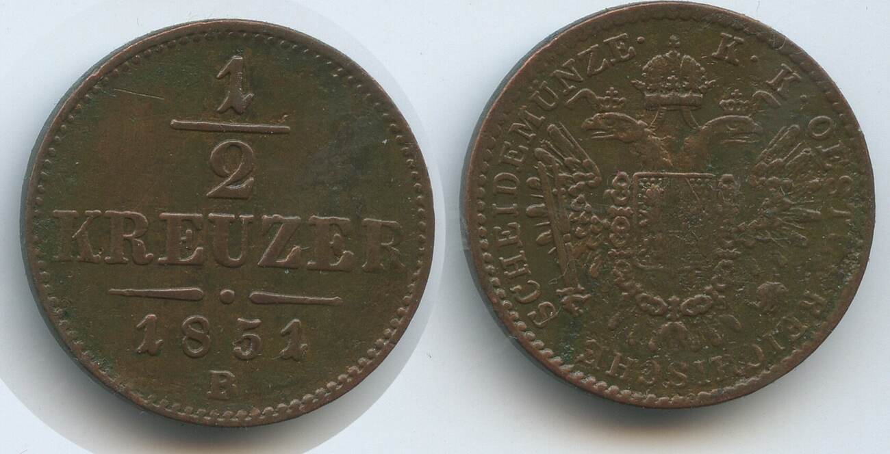 Österreich Ungarn Kaiserreich ½ Kreuzer 1851 B Kremnitz G14865- Franz ...