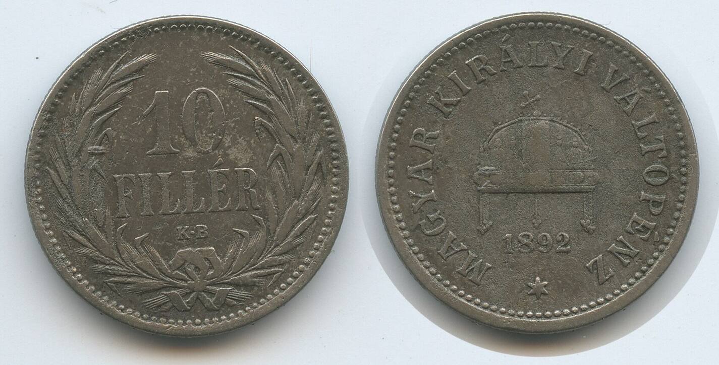 Ungarn Kaiserreich 10 Filler 1892 KB Kremnitz G14796 - Franz Joseph I. 1848-1916 Hungary F-VF ...