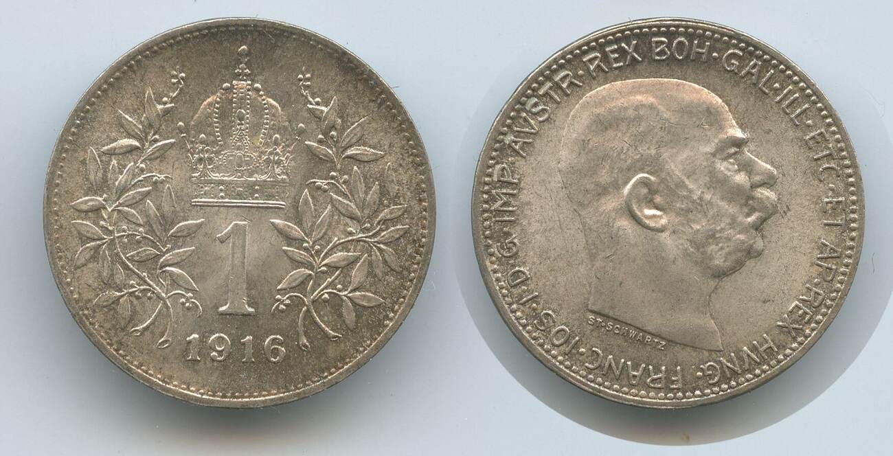 Österreich Kaiserreich 1 Corona Silber (1 Krone) 1916 Wien G5716 - Kaiser Franz Joseph I. 1848 ...