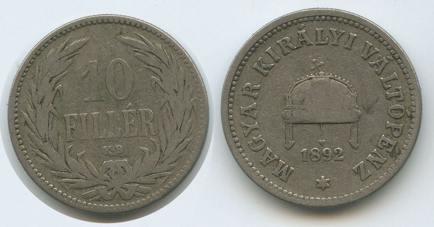 Ungarn Kaiserreich 10 Filler 1892 KB Kremnitz G14824 - Franz Joseph I. 1848-1916 Hungary F-VF ...