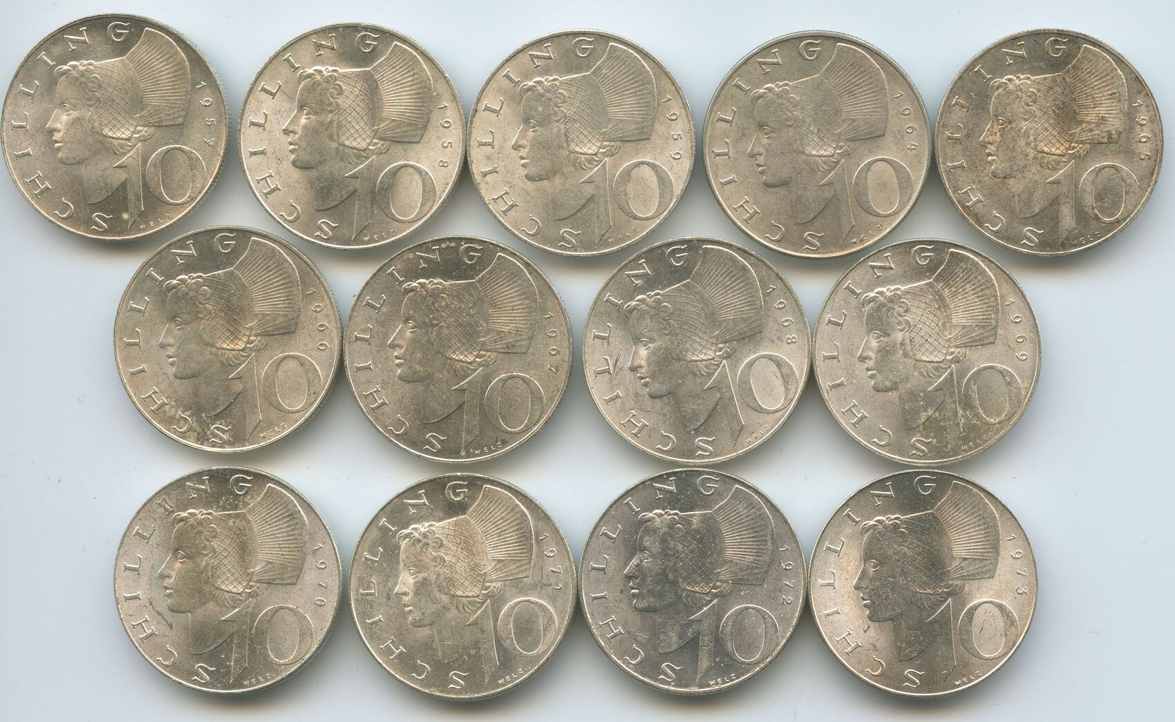 Österreich 10 Schilling Serie mit 1964 1957-1973 GS565 - Komplette ...
