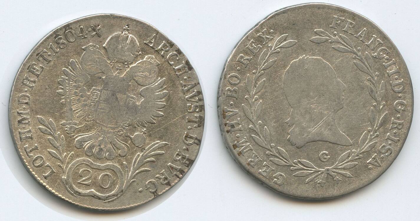 RDR Österreich Ungarn 20 Kreuzer Silber 1804 G Nagybanya G5823 - Franz II. 1792-1835 Austria F ...