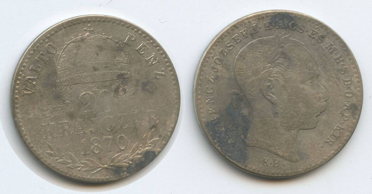 Österreich Ungarn Kaiserreich 20 Krajczar Silber 1870 KB Kremnitz H1115 - Franz Joseph I. 1848 ...
