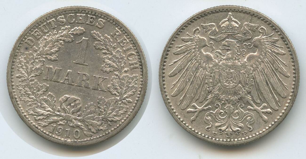 Deutsches Reich Kaiserreich 1 Mark Silber 1910 F Stuttgart S0513 - Germany Empire Wilhelm II. EF ...