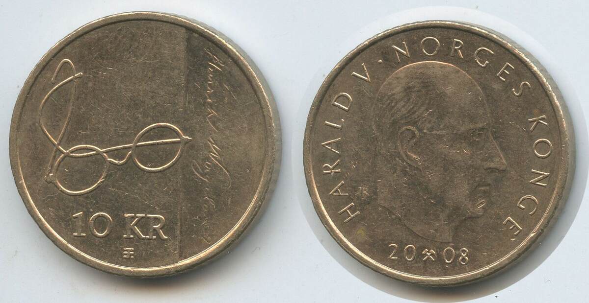 Norwegen 10 Kroner 2008 G2327 - Henrik Wergeland - Harald V. Norway EF ...