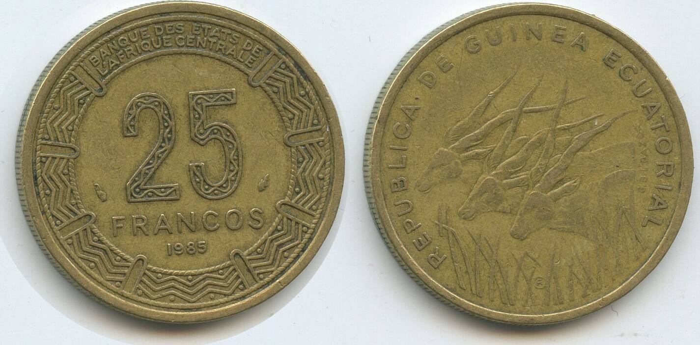 Äquatorialguinea 25 Francos CFA 1985 G15801 - Antilopen Equatorial ...