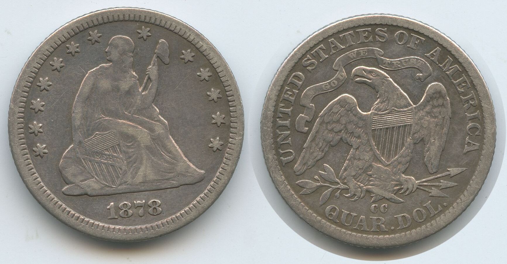 Vereinigten Staaten von Amerika ¼ Dollar Silber 1878 CC Carson City H0201 - Seated Liberty ...