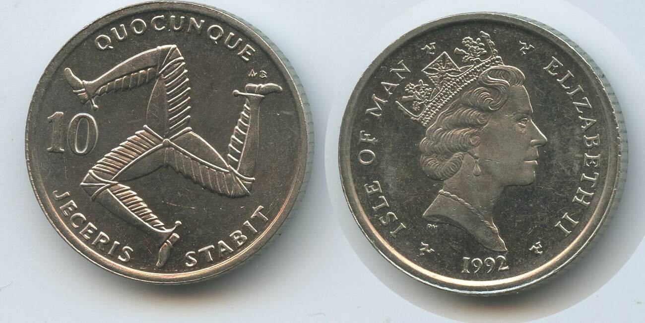 Insel Man 10 Pence 1992 G9986 - Quocunque Jeceris Stabit - Queen ...