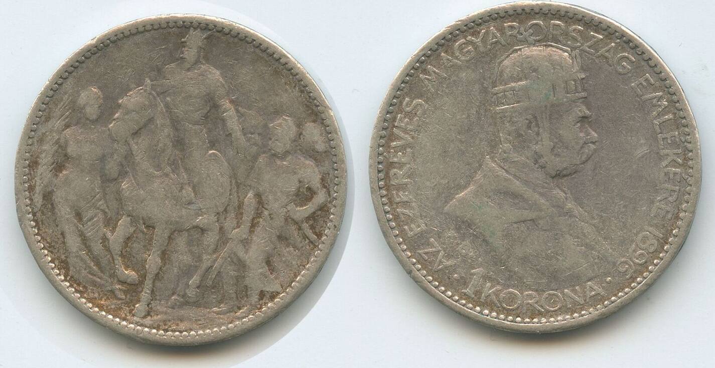 Ungarn Kaiserreich 1 Korona (Krone) Silber 1896 KB Kremnitz G5741 - 1000-Jahrfeier Millennium ...